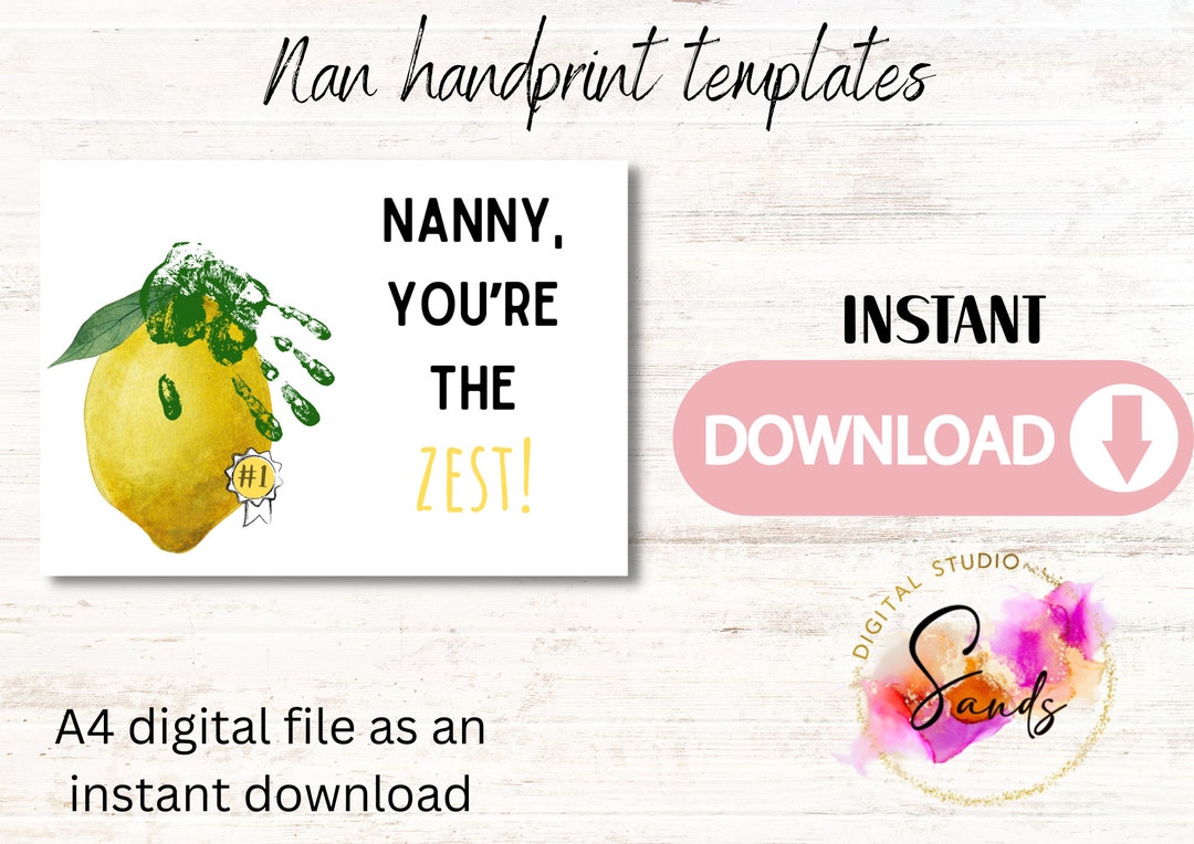 Child’s Handprint Nan, Nanny, Grandma Print Instant Download Printable ...