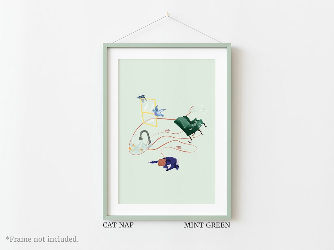 Cat Nap 4"x6" Print; Cat Dream Illustration With Broken Glass, Mice ...