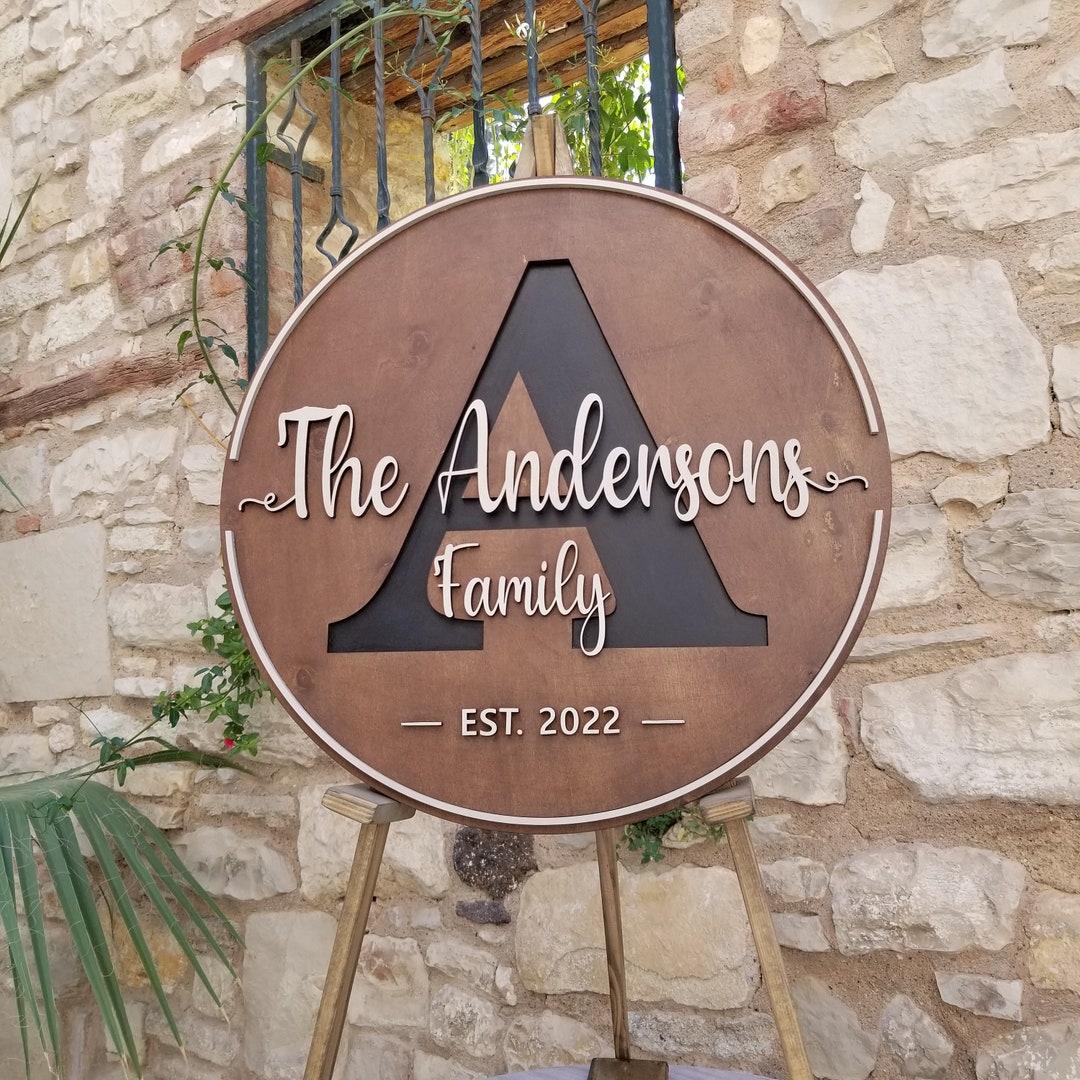 Round Family Name Sign, Last Name Sign, Rustic Monogrammed Wedding Sign ...