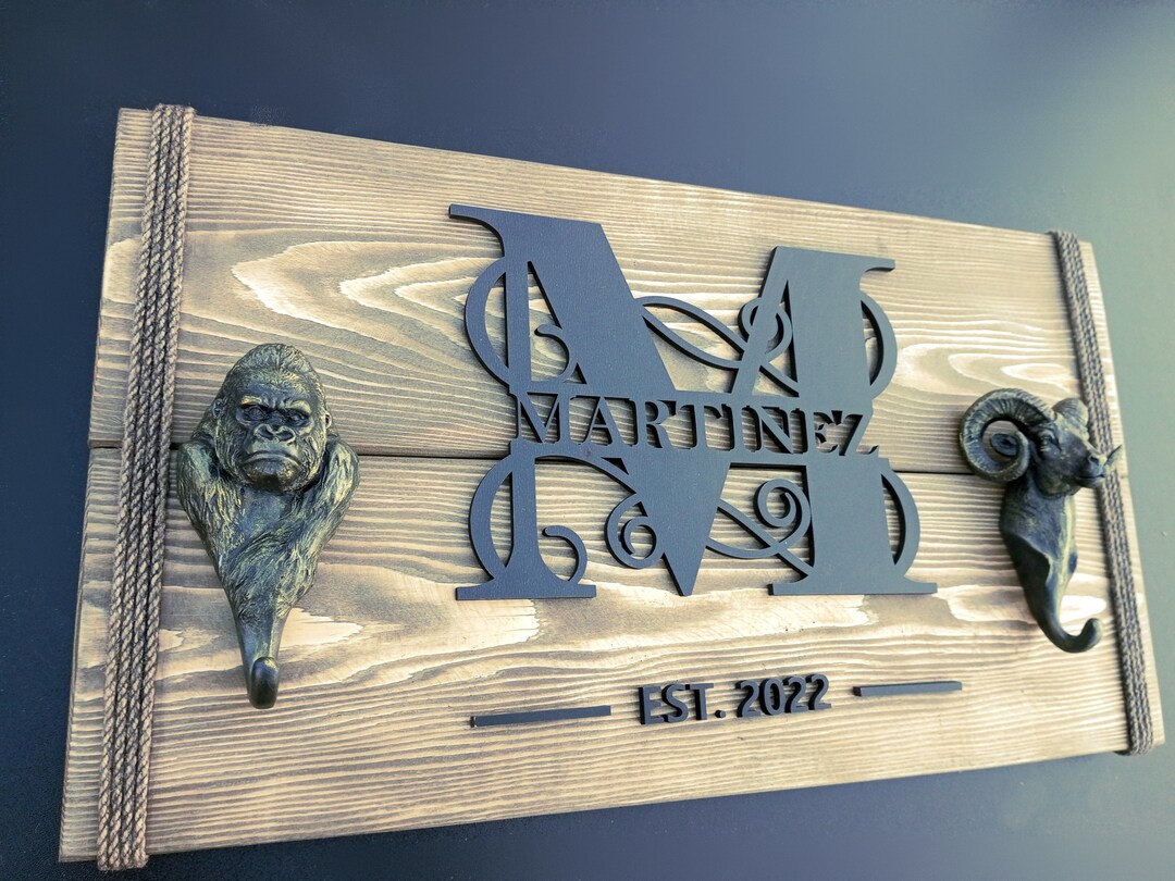 Custom Rustic Key Holder Sign, Personalized Wall Mounted Coat Rack ...