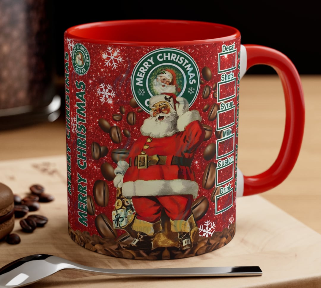 Merry Christmas Vintage Santa Claus Accent Coffee Mug, Red Santa Coffee ...