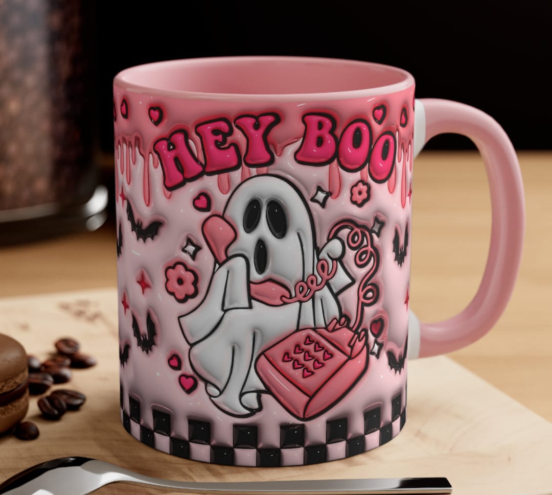 Hey Boo Ghost Halloween Coffee Mug, Halloween Mug, Pink Halloween Mug ...