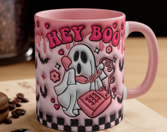 Hey Boo Ghost Halloween Coffee Mug, Halloween Mug, Pink Halloween Mug ...