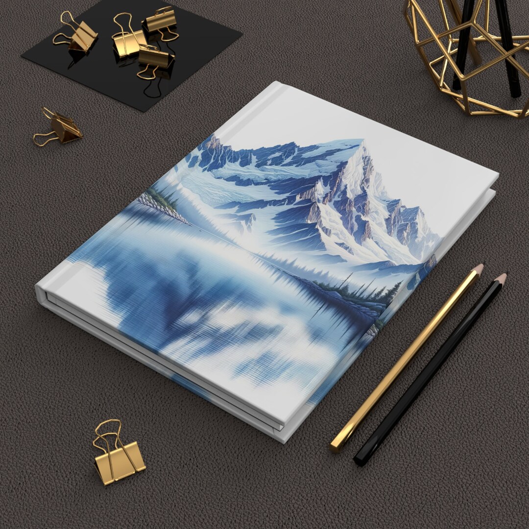 Snowy Mountain With Reflection in Water Hardcover Writing Journal ...