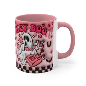 Hey Boo Ghost Halloween Coffee Mug, Halloween Mug, Pink Halloween Mug ...