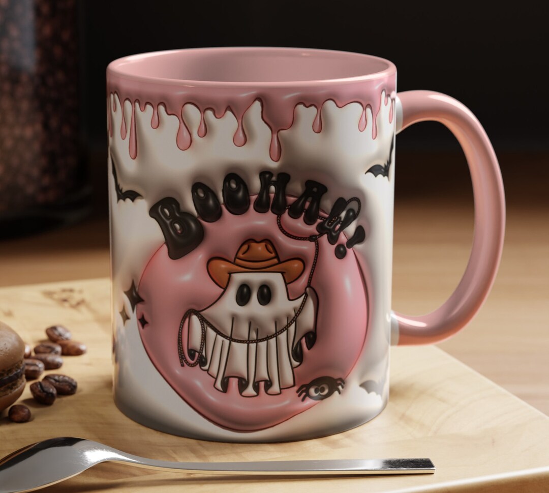 Pink Boo Haw Printed 3D Inflated Western Ghost Halloween Coffee Mug ...