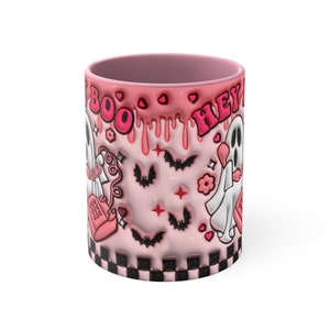 Hey Boo Ghost Halloween Coffee Mug, Halloween Mug, Pink Halloween Mug ...