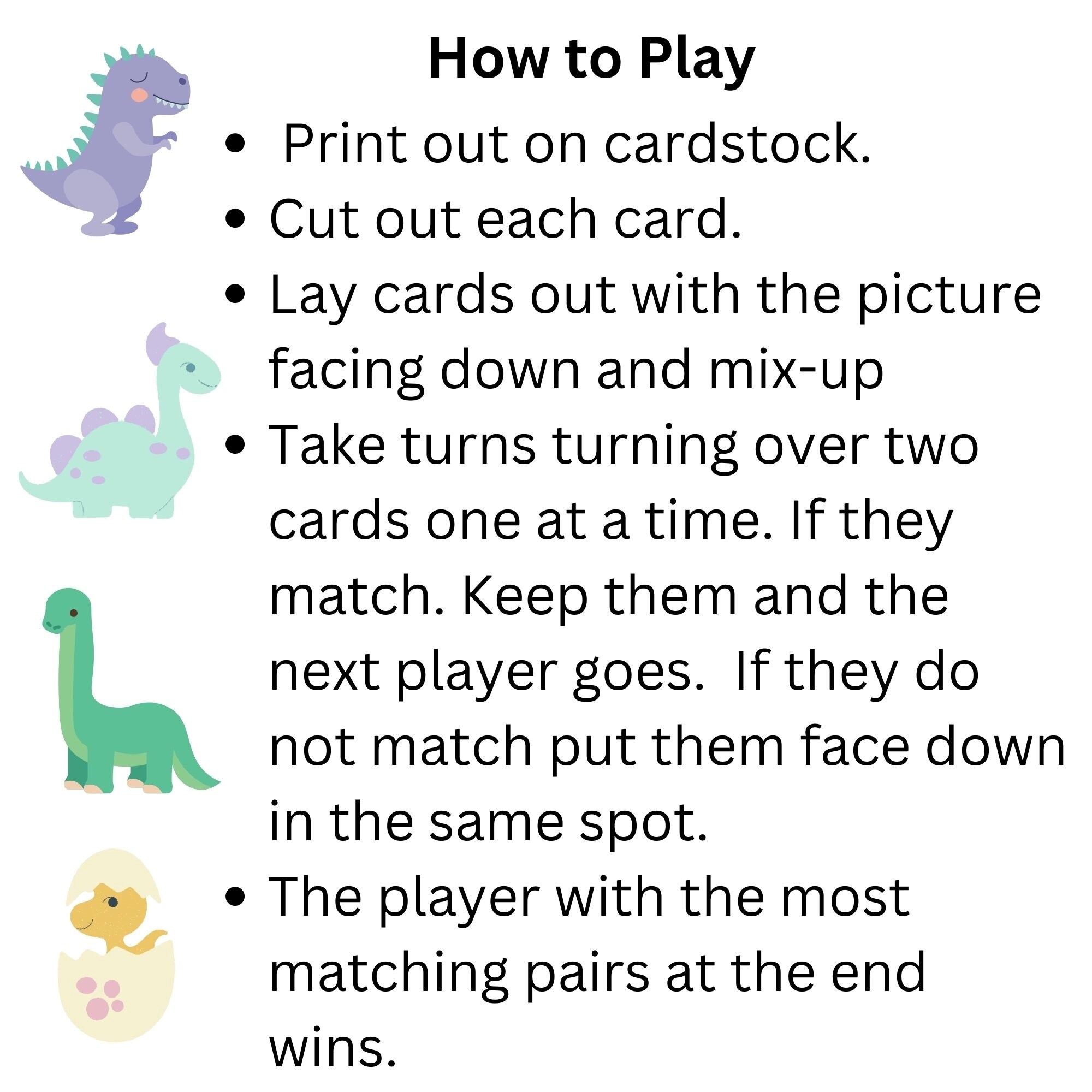 Dinosaur Matching Printable Game. Memory Matching Game, Dinosaur ...