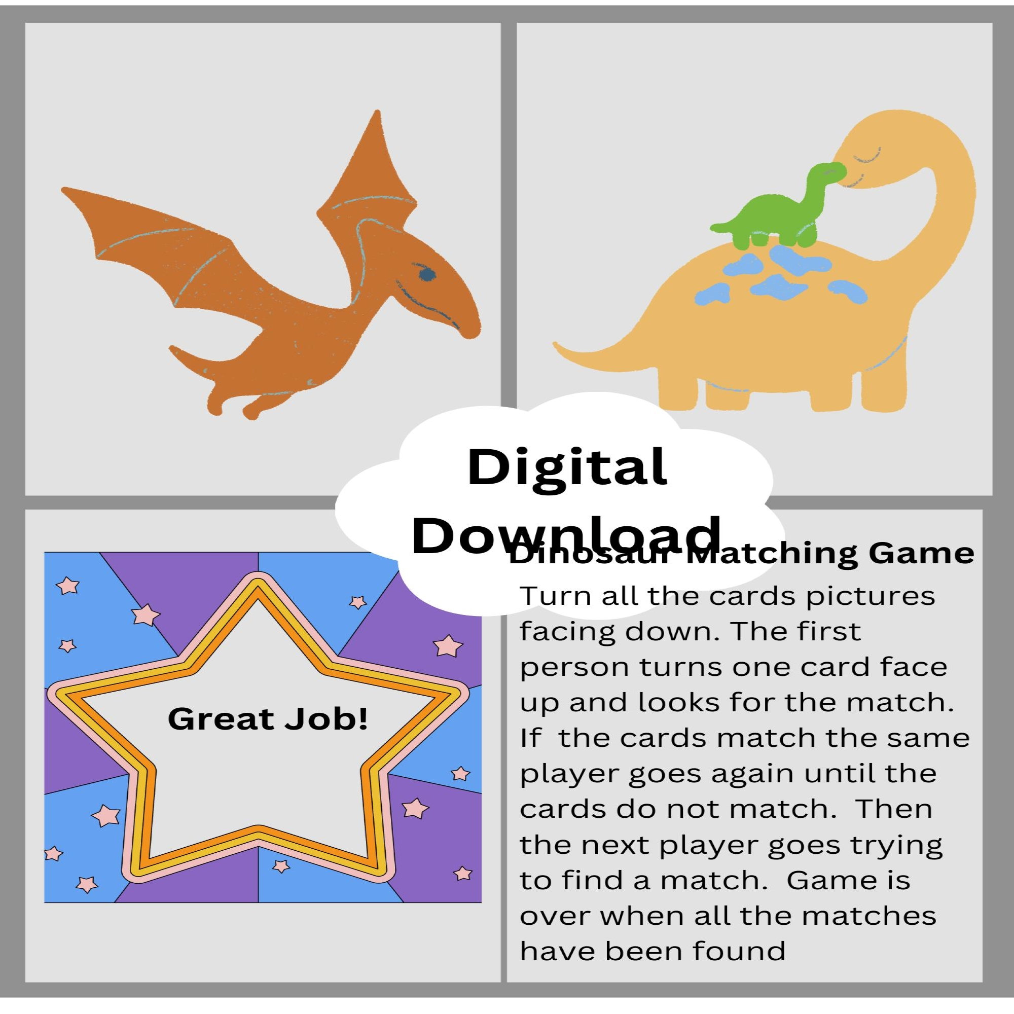 Dinosaur Matching Printable Game. Memory Matching Game, Dinosaur ...