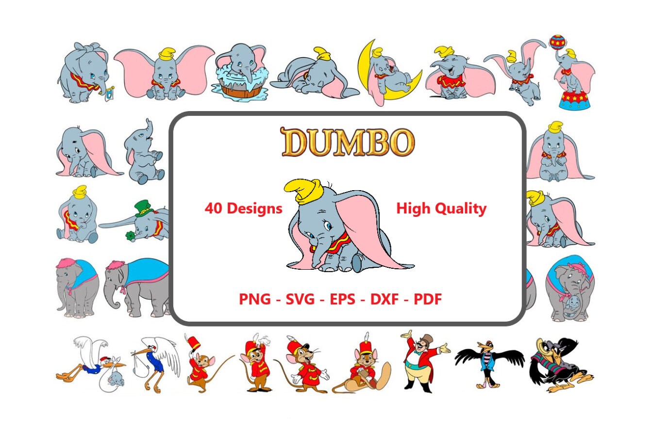 40 Images Files Pictures Bundles Dumbo Flying Elephant Crow Mouse Cut ...