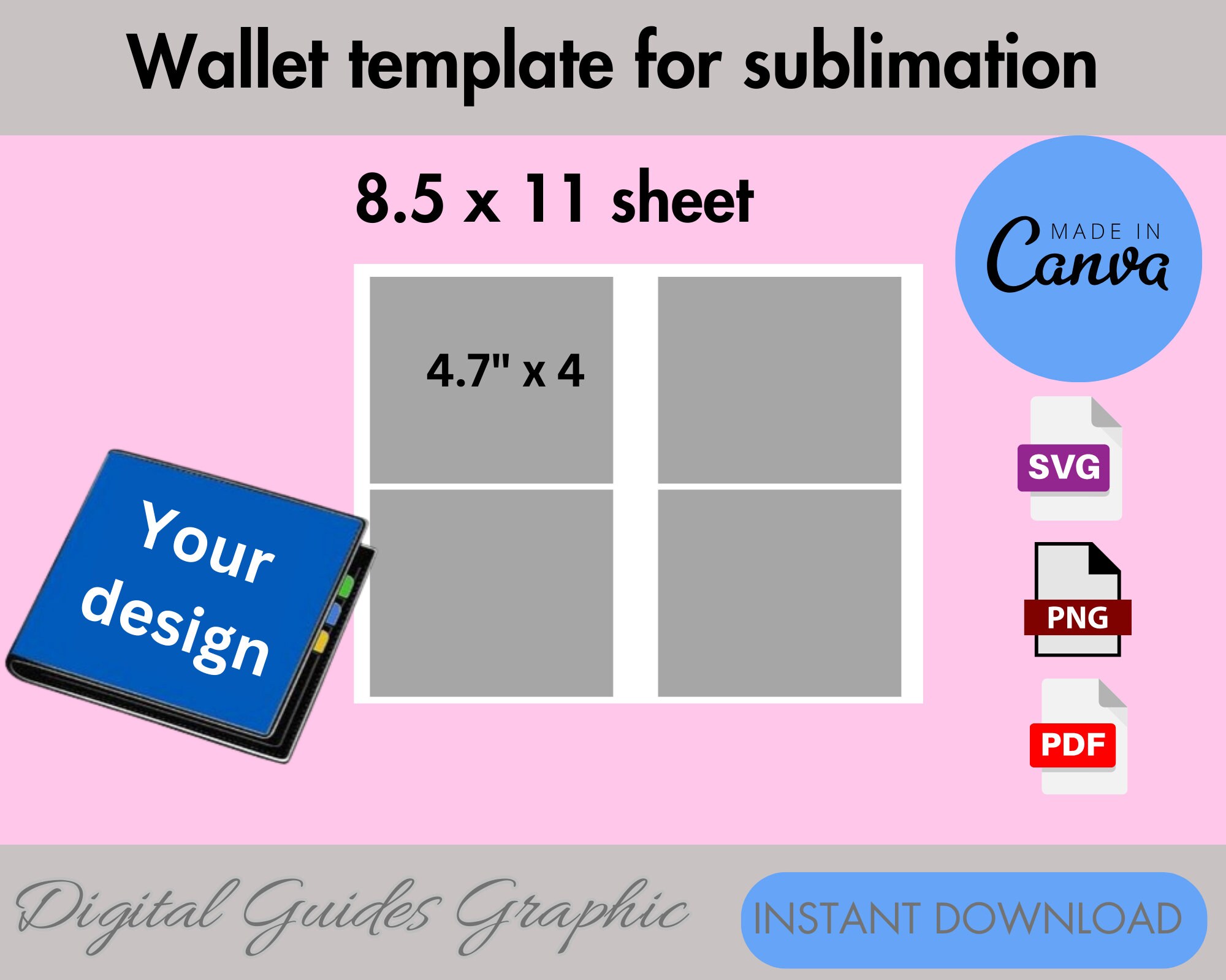 Wallet Template, Bifold Wallet Template, Wallet Sublimation Template ...