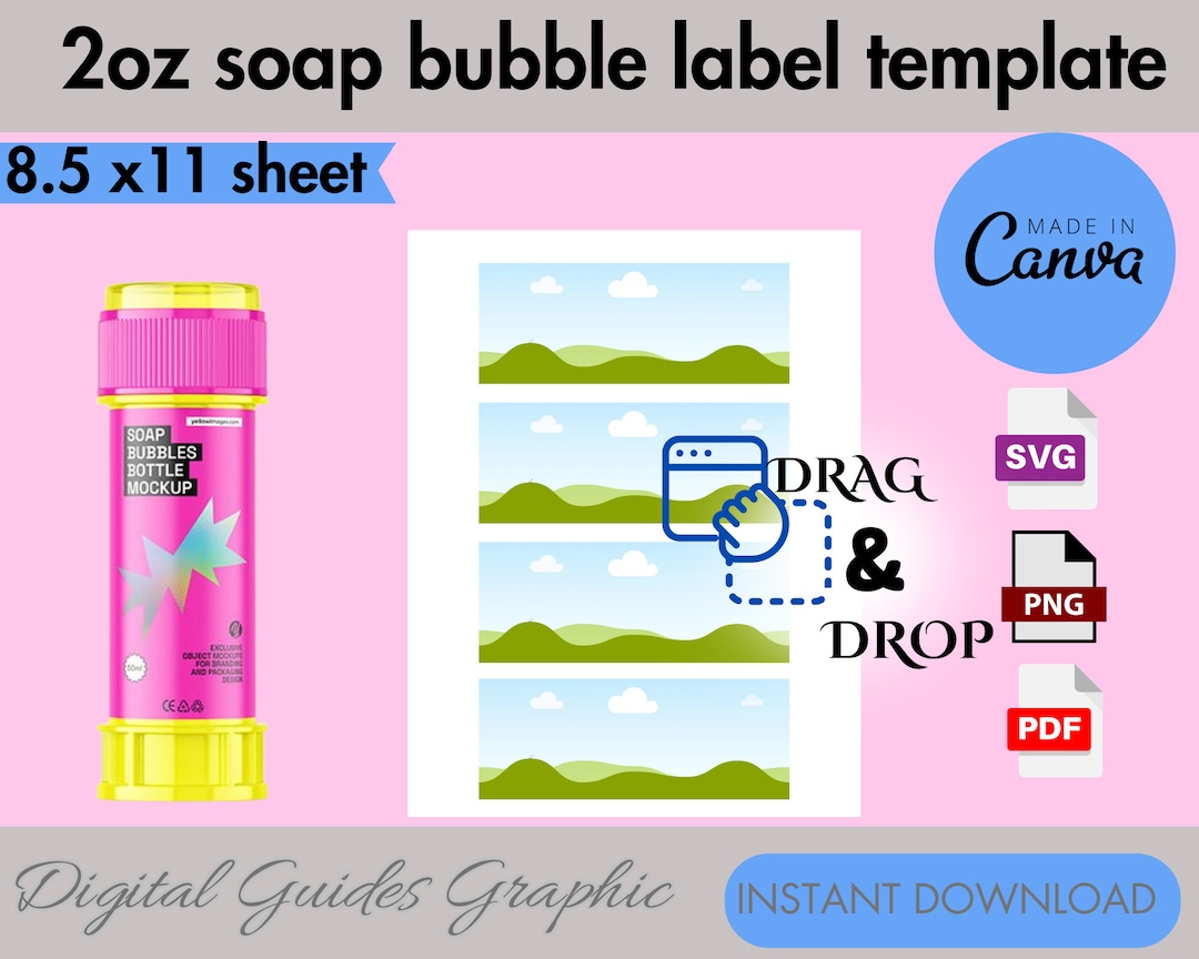 Soap Bubble Bottle Label Template: DIY Canva Editable (digital Download ...