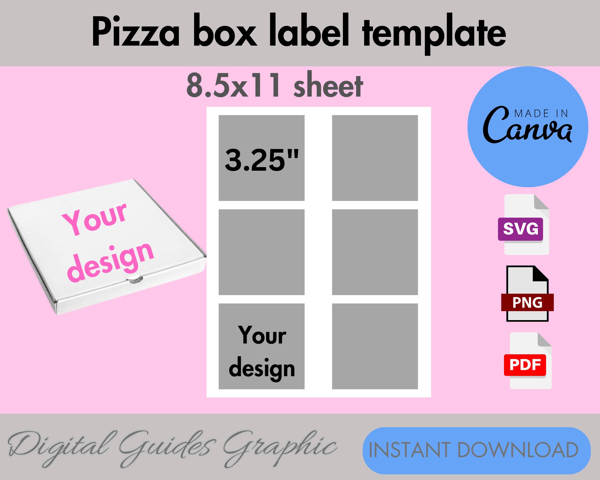 Pizza Box Label Template, Pizza Box Template, Printable Template, DIY ...
