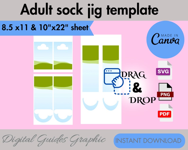 Sock Jig Template SVG: Adult Sublimation Design (canva Editable ...