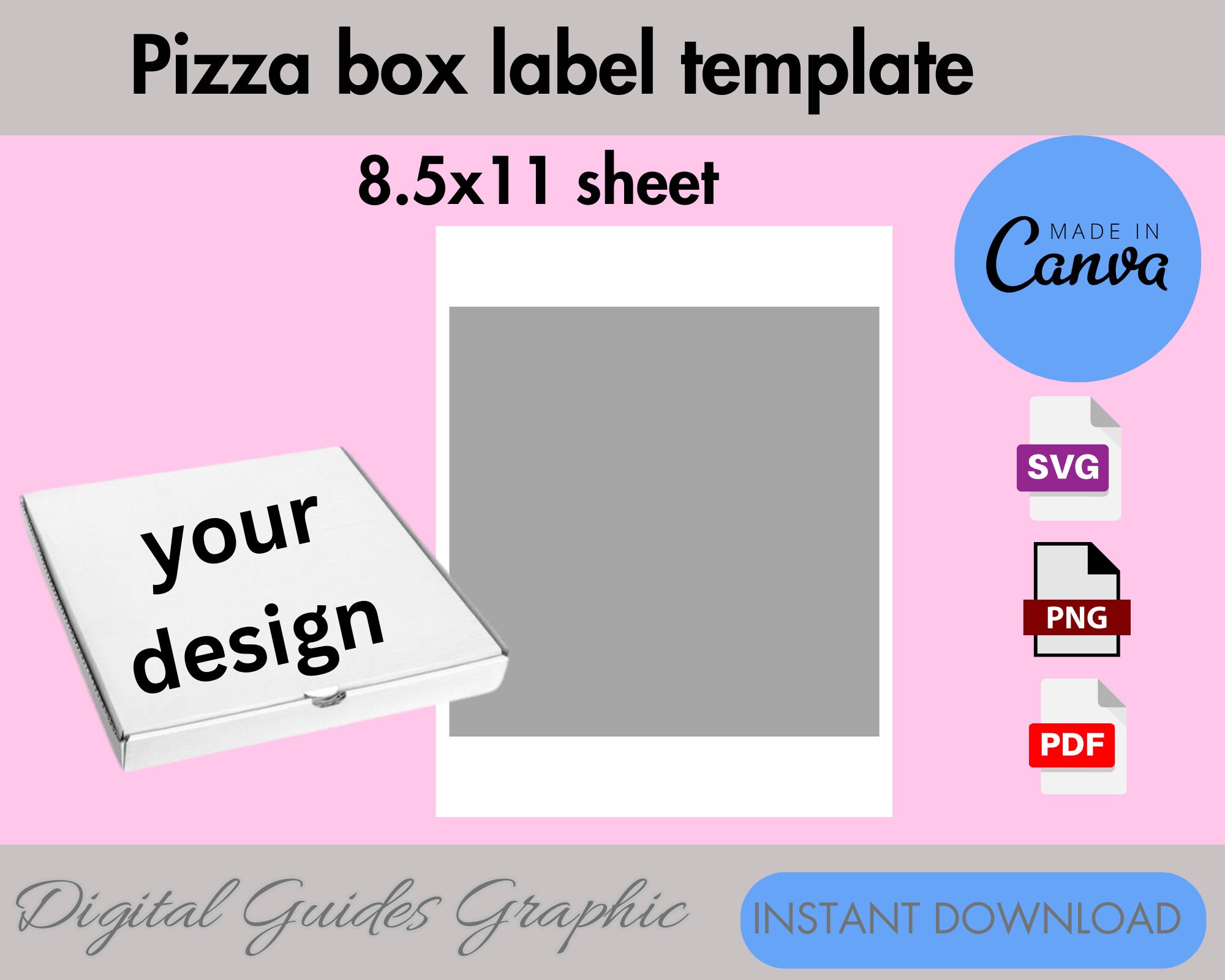 Pizza Box Label Template: DIY Canva Design (8.5x11) (digital Download ...
