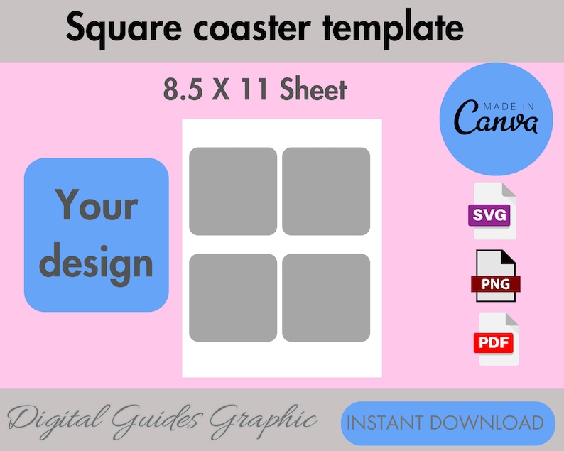 Square Coaster Template, Blank Square Coaster Template, Sublimation ...
