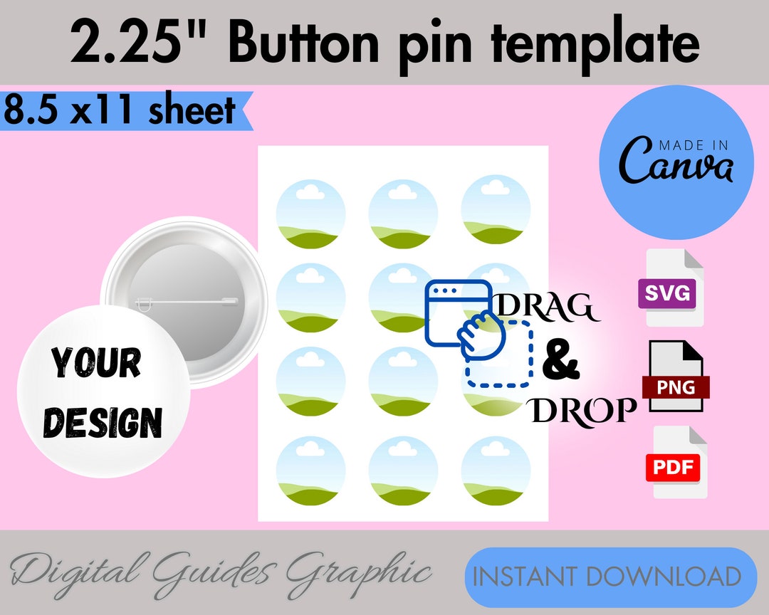 2.25" Button Pin Template, Button Pin Svg, Button Pin Blank ...