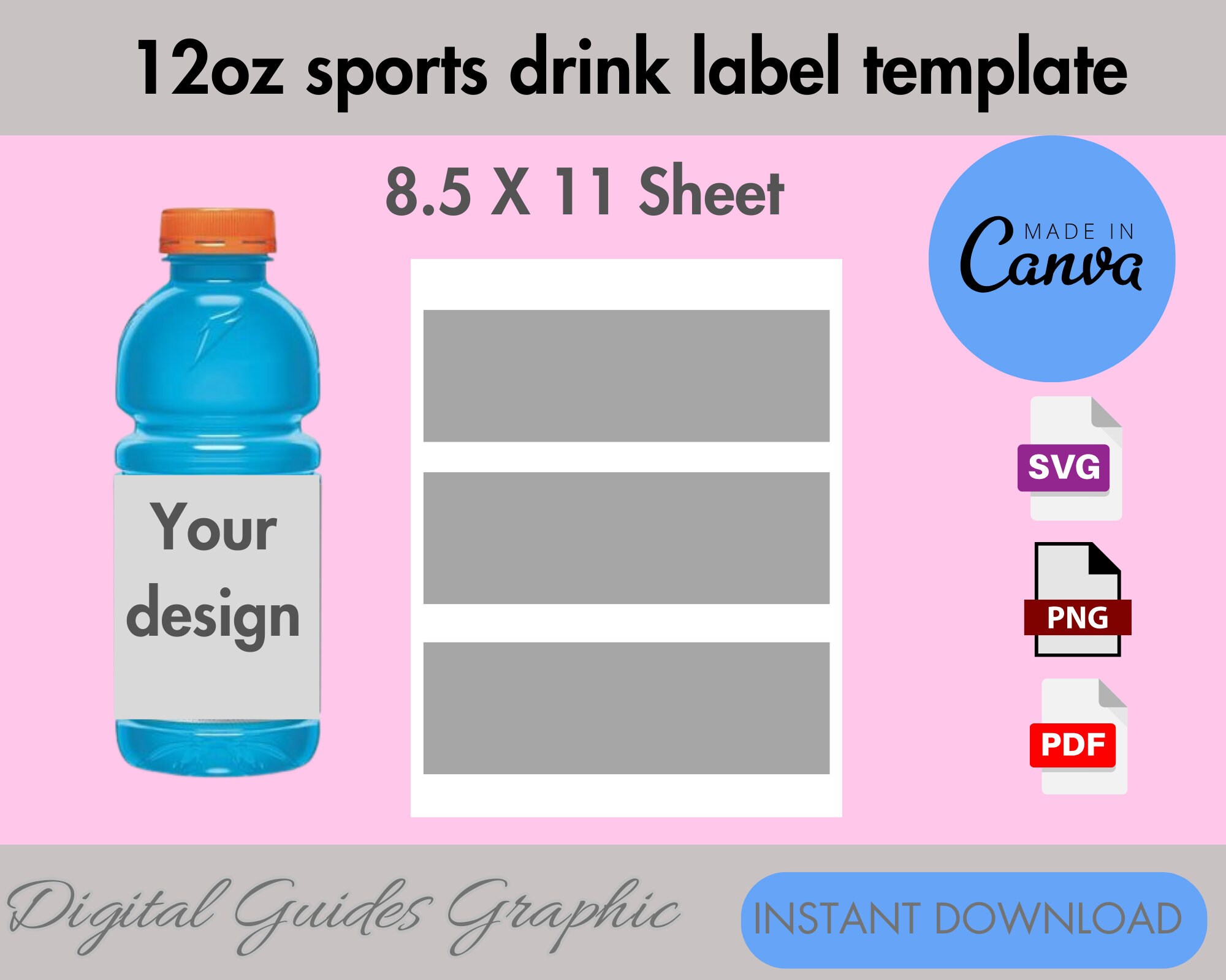 Sports Drink Label Template: DIY Sublimation Design (canva Edit) - Etsy