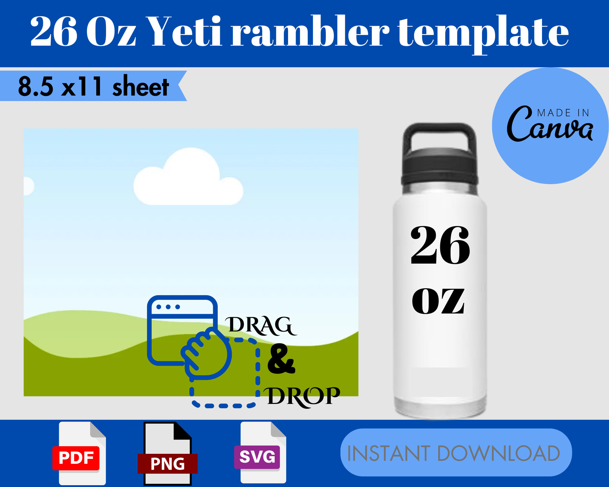 26 Oz Yeti Rambler Template, Water Bottle Template, Water Bottle Full ...