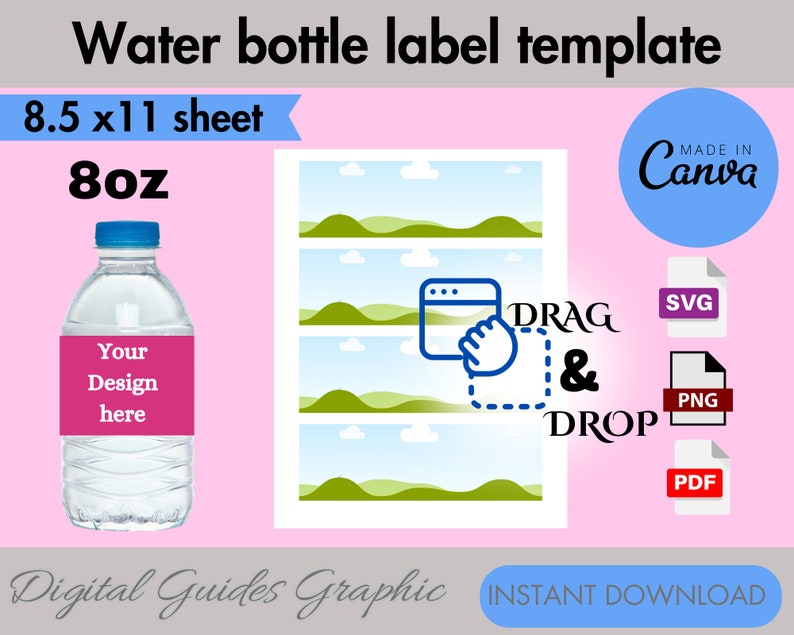 8 Oz Water Bottle Label Template: Editable Party Stickers Canva ...