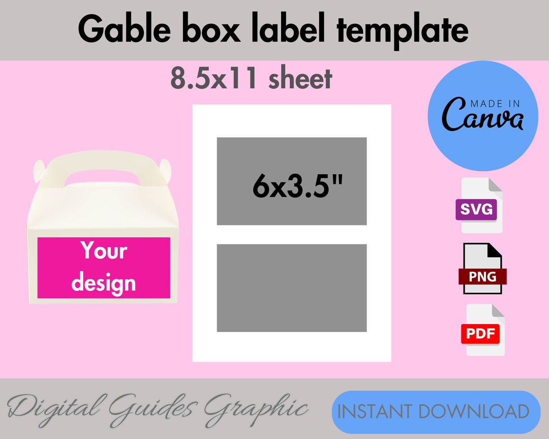 Gable Box Label Template: 6"x3.5" Party Favor (canva Editable) - Etsy