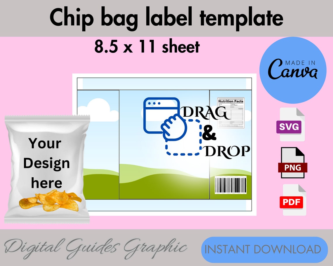 Chip Bag Label Template: Editable Party Favor, Canva Design (digital ...