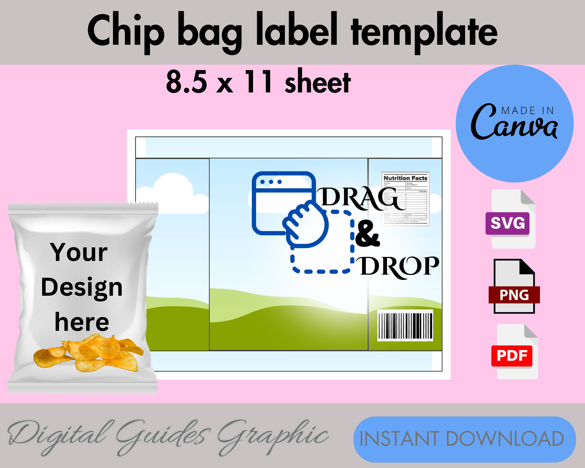 Chip Bag Template, Chip Bag Label, Chip Bag Editable, Printable Party ...