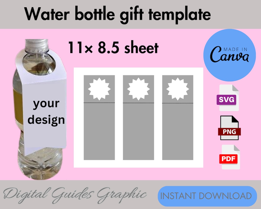 Water Bottle Gift Tag Template: Editable Canva Design (digital Download ...