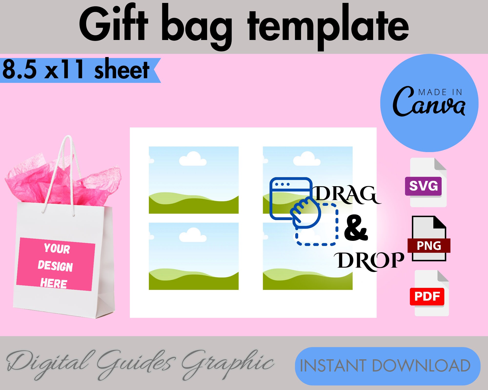 Gift Bag Template,birthday Bag Template, Party Favor Template,gift Bag ...