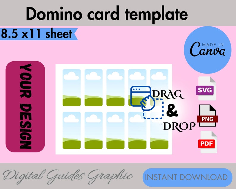 Domino Card Template: Printable Sublimation Design (canva Editable ...