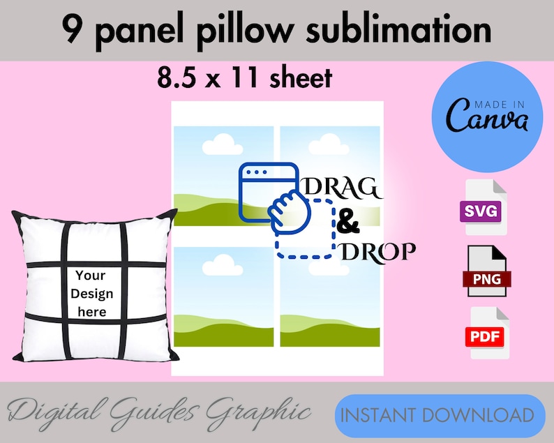 9 Panel Pillow Sublimation Template: Canva Editable (digital Download ...