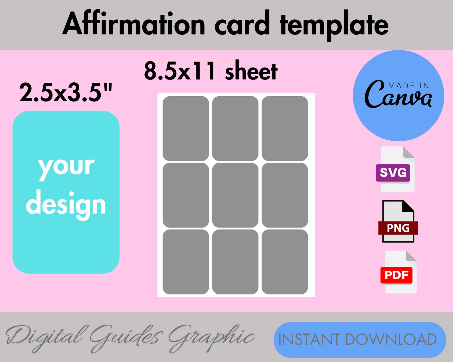 Affirmation Card Template, Affirmation Card Svg, Blank Affirmation Card Template, Printable ...