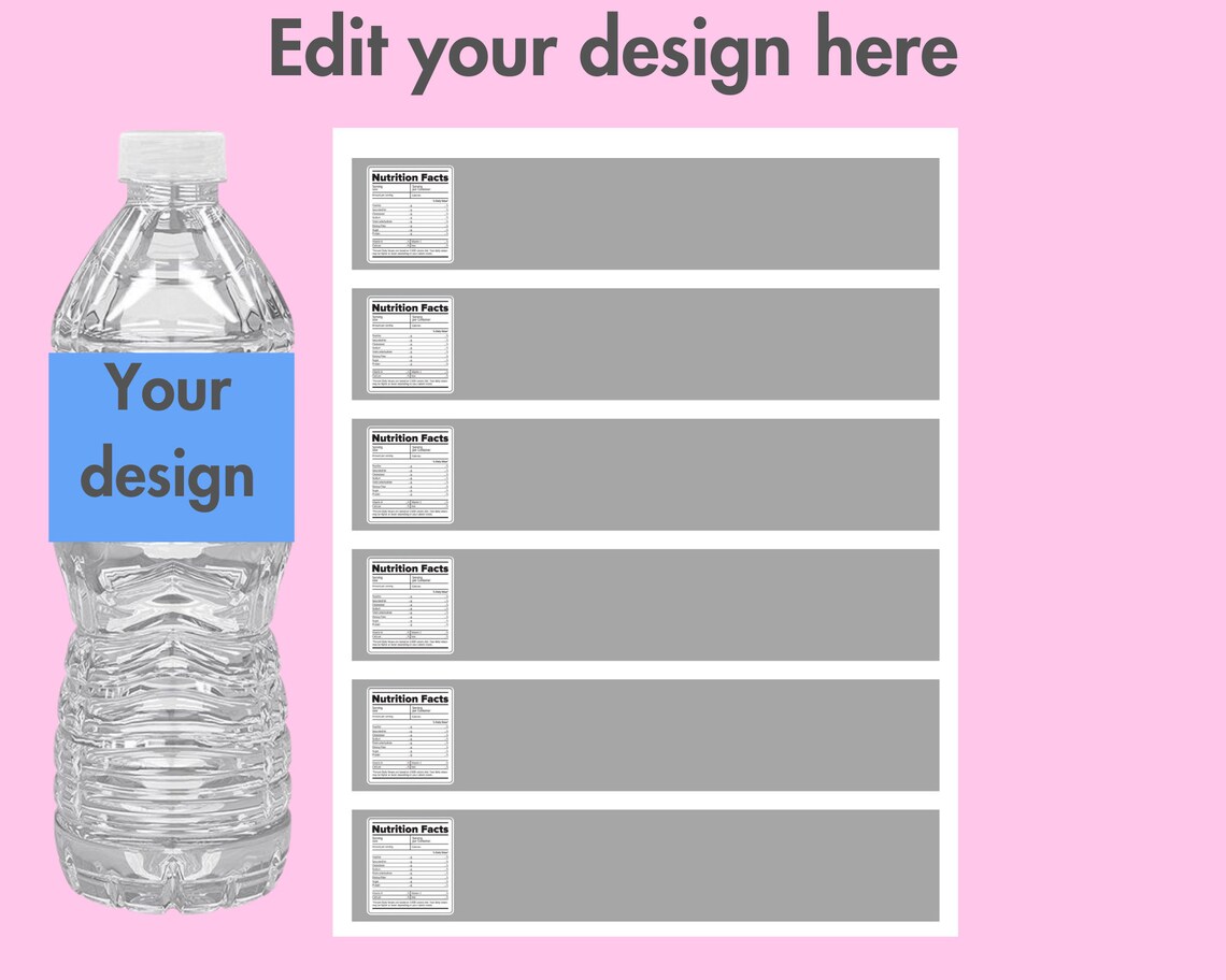 Water Bottle Label Blank Template, DIY Label Template, Canva Editable ...