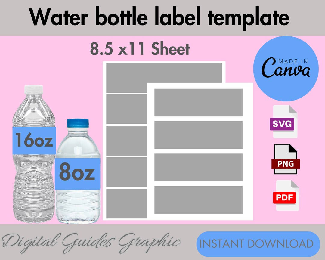 16oz & 8oz Water Bottle Label Template, Blank Bottle Label Template ...