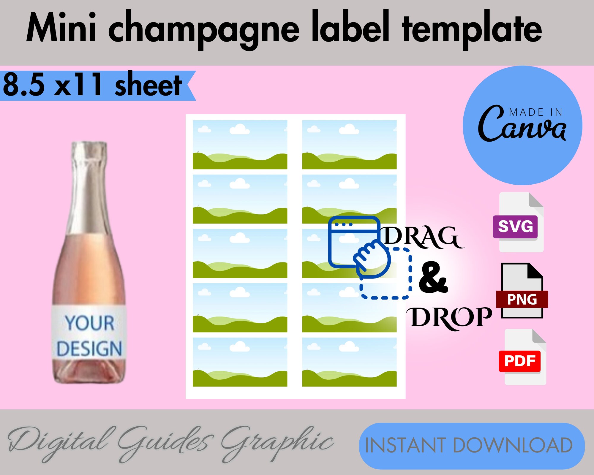 Mini Champagne Bottle Label Template, DIY Label Template, Sticker ...