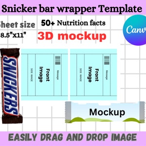 Snicker Bar Wrapper Template, Party Favor Template, Party Template, Nutrition Facts, Party ...