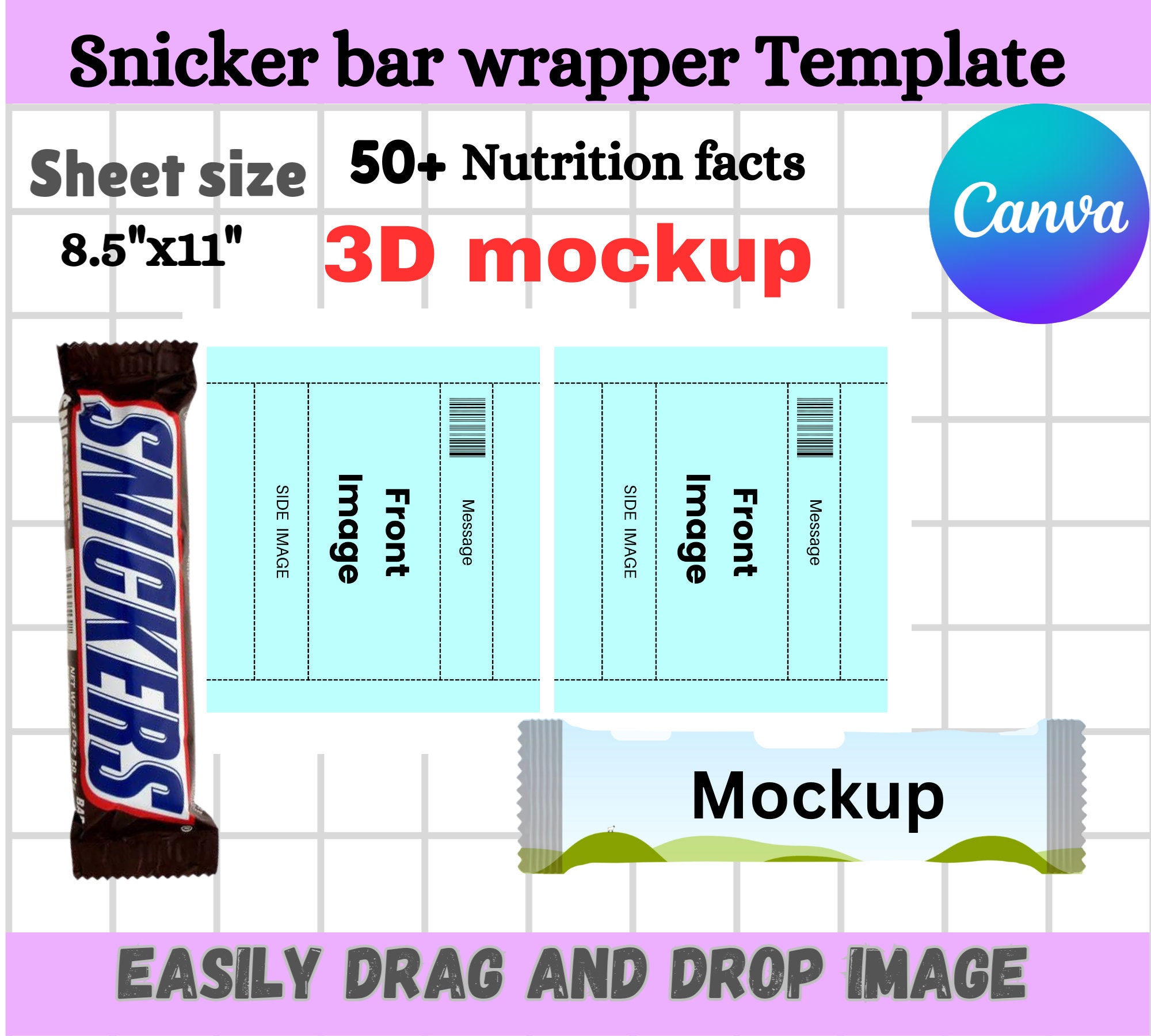 Snicker Bar Wrapper Template, Party Favor Template, Party Template, Nutrition Facts, Party ...
