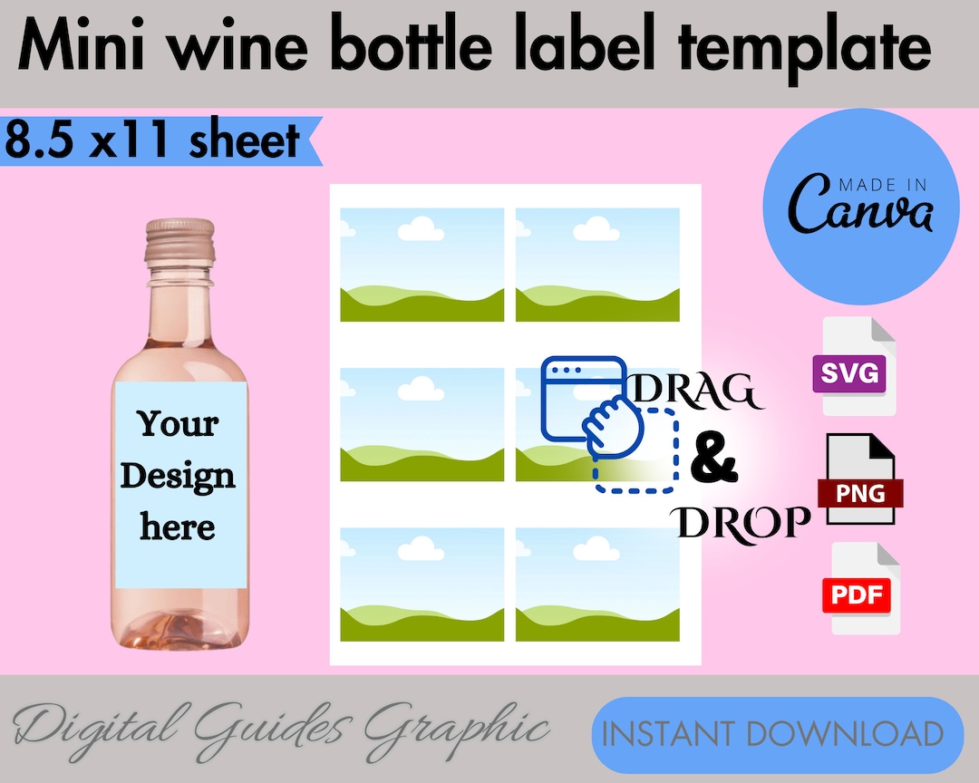 Mini Wine Bottle Label Template, DIY Label Template, Custom Wine Bottle ...