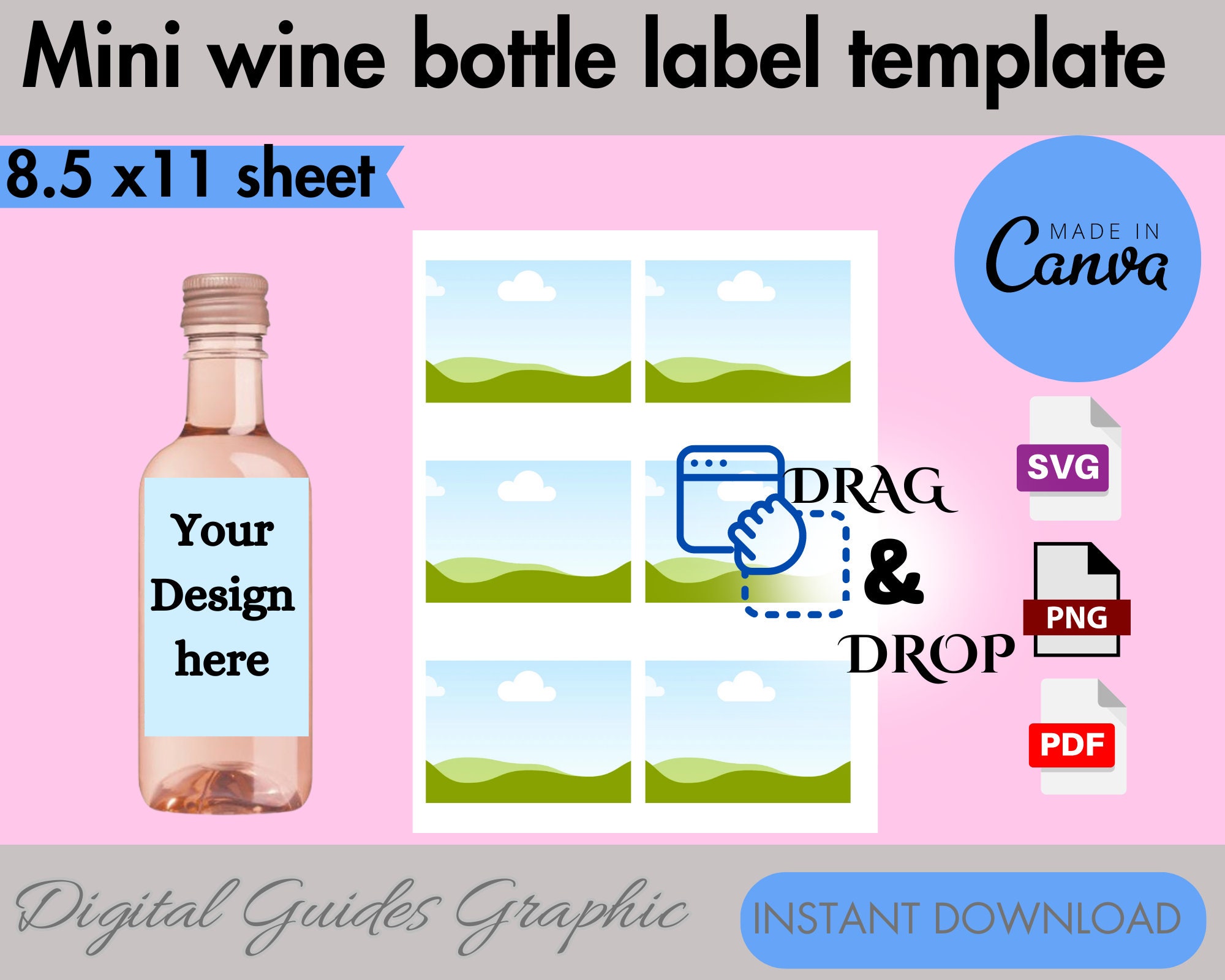 Mini Wine Bottle Label Template, DIY Label Template, Custom Wine Bottle ...