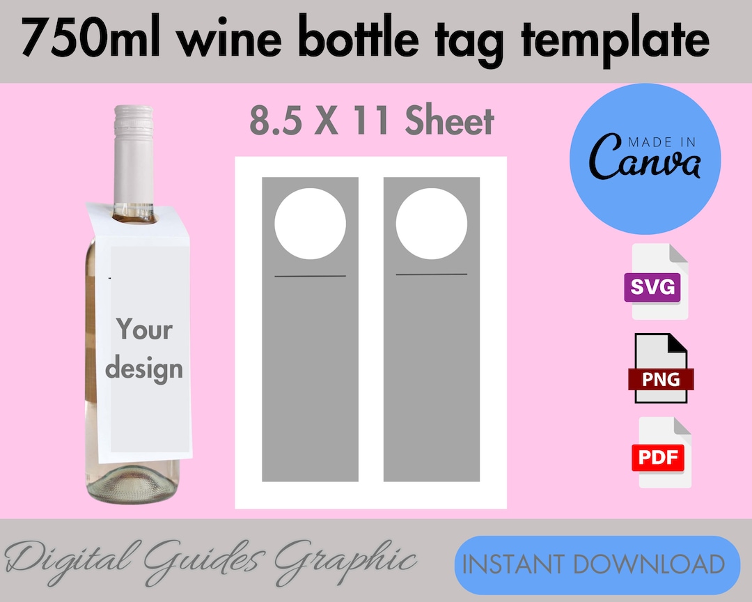 750ml Wine Bottle Tag Template, Wine Bottle Tag, DIY Label Template ...