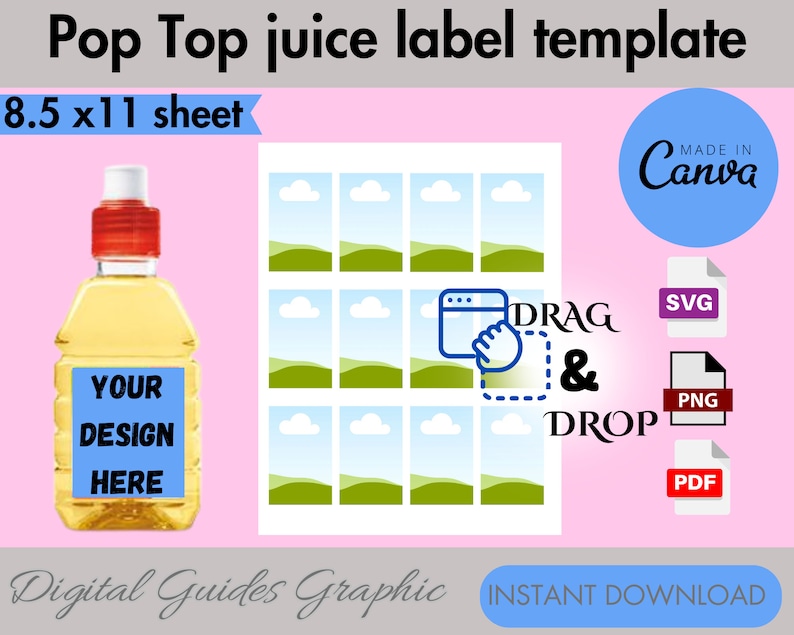 Pop Top Juice Label Template, DIY Label Template, Bottle Label Sticker ...
