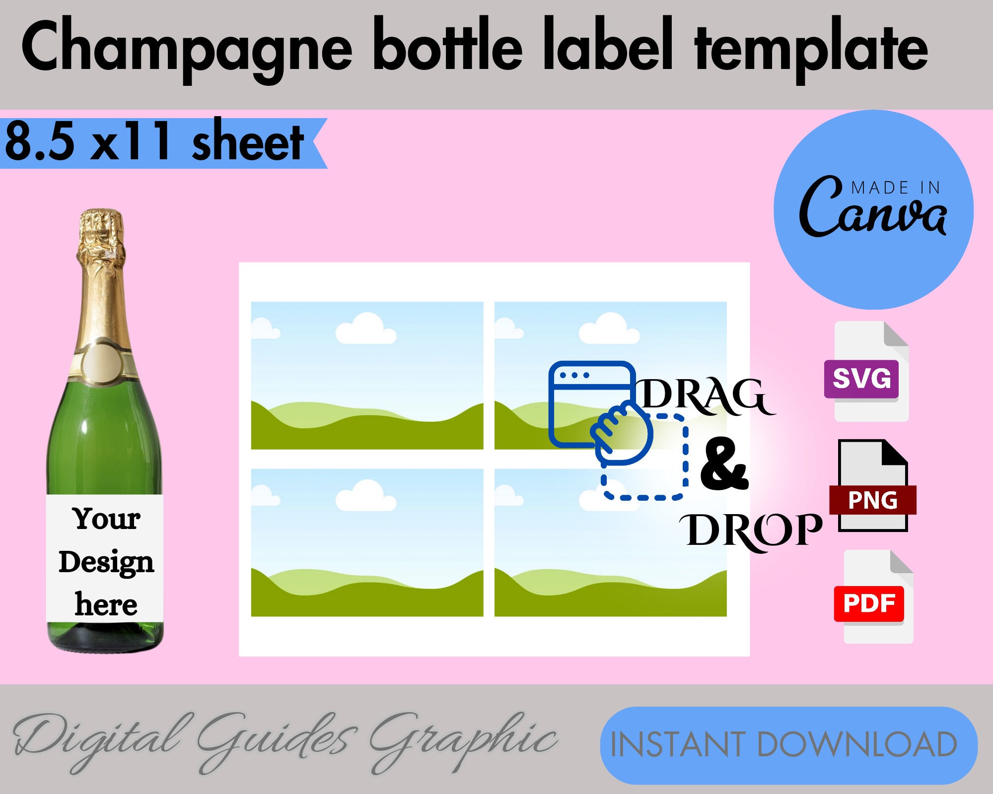 750ml Champagne Bottle Template, DIY Label Template, Champagne Bottle ...
