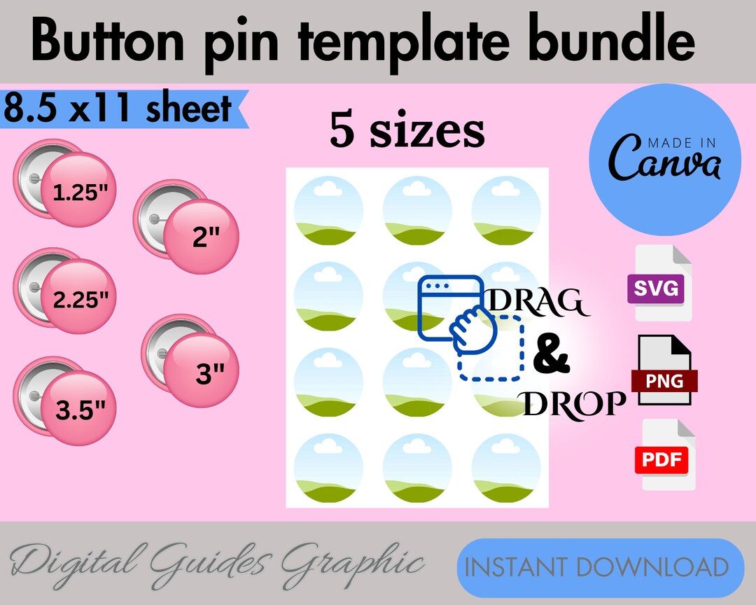 Button Pin Template Bundle, Button Pin Svg, Pin Button Svg, Sublimation Button Pin Template ...