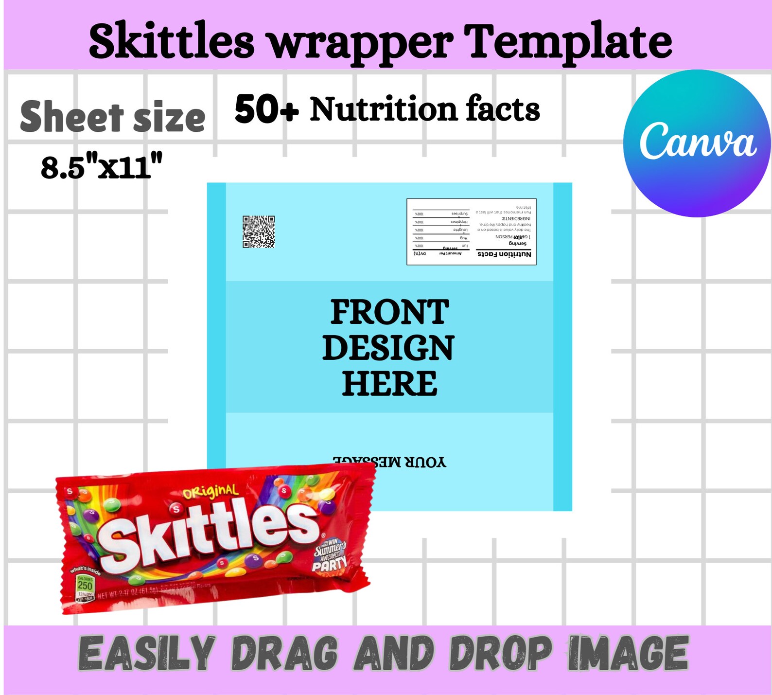 Skittles Wrapper Template: Blank Label, Editable in Canva (digital ...
