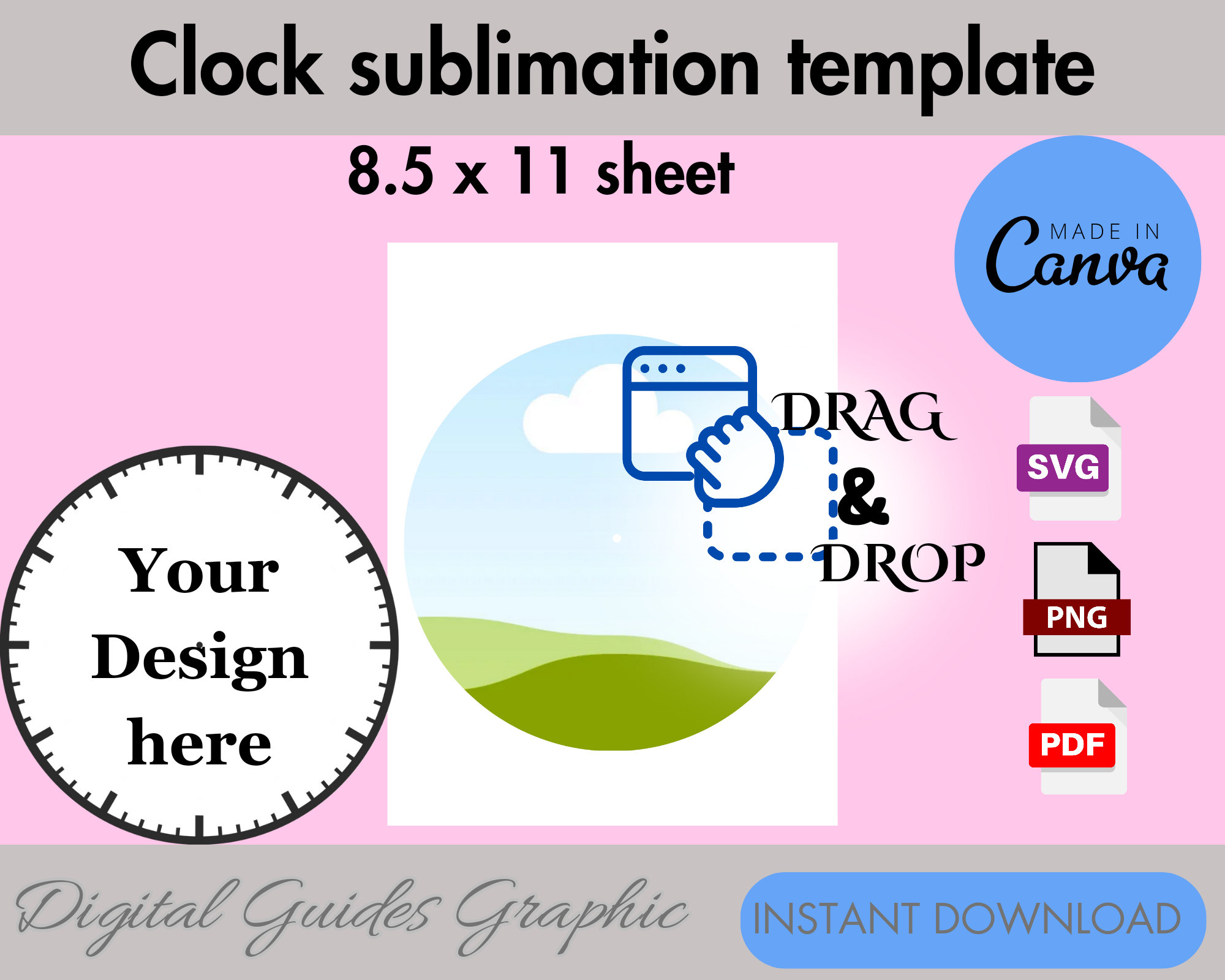 Clock Sublimation Template,20cm Clock Template for Sublimation,canva ...