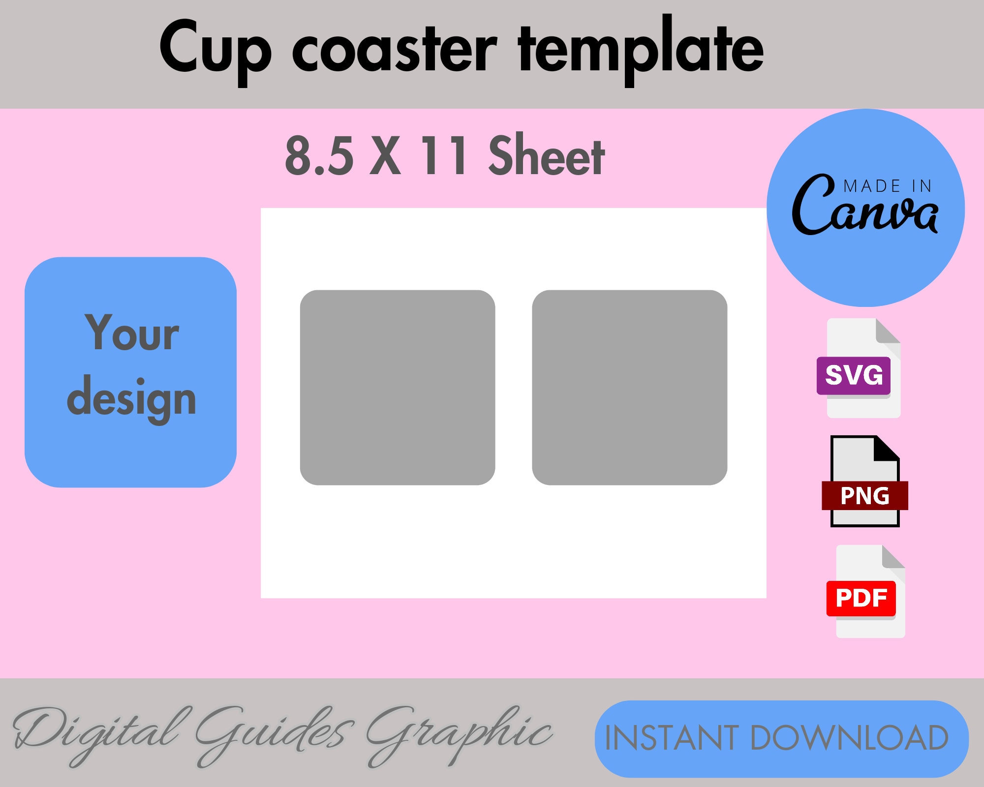 Cup Coaster Template, Blank Cup Coaster Template, Printable Template ...