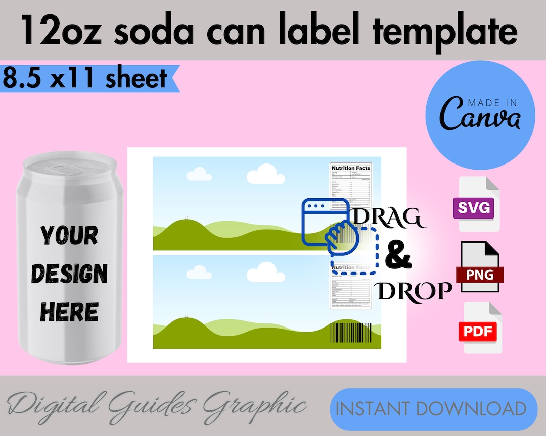 12 Oz Soda Can Label Template: Canva DIY Design (digital Download) - Etsy