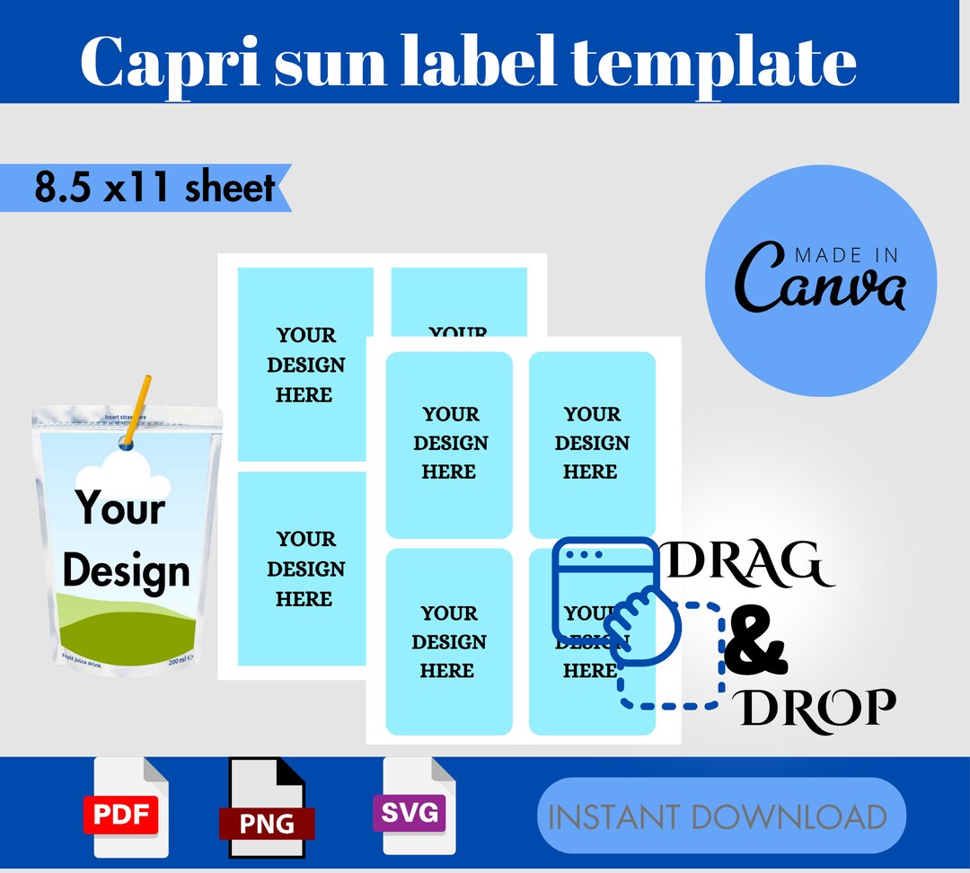 Caprisun Template Svg, Capri Sun Party Favors, Juice Pouch Label, Blank ...