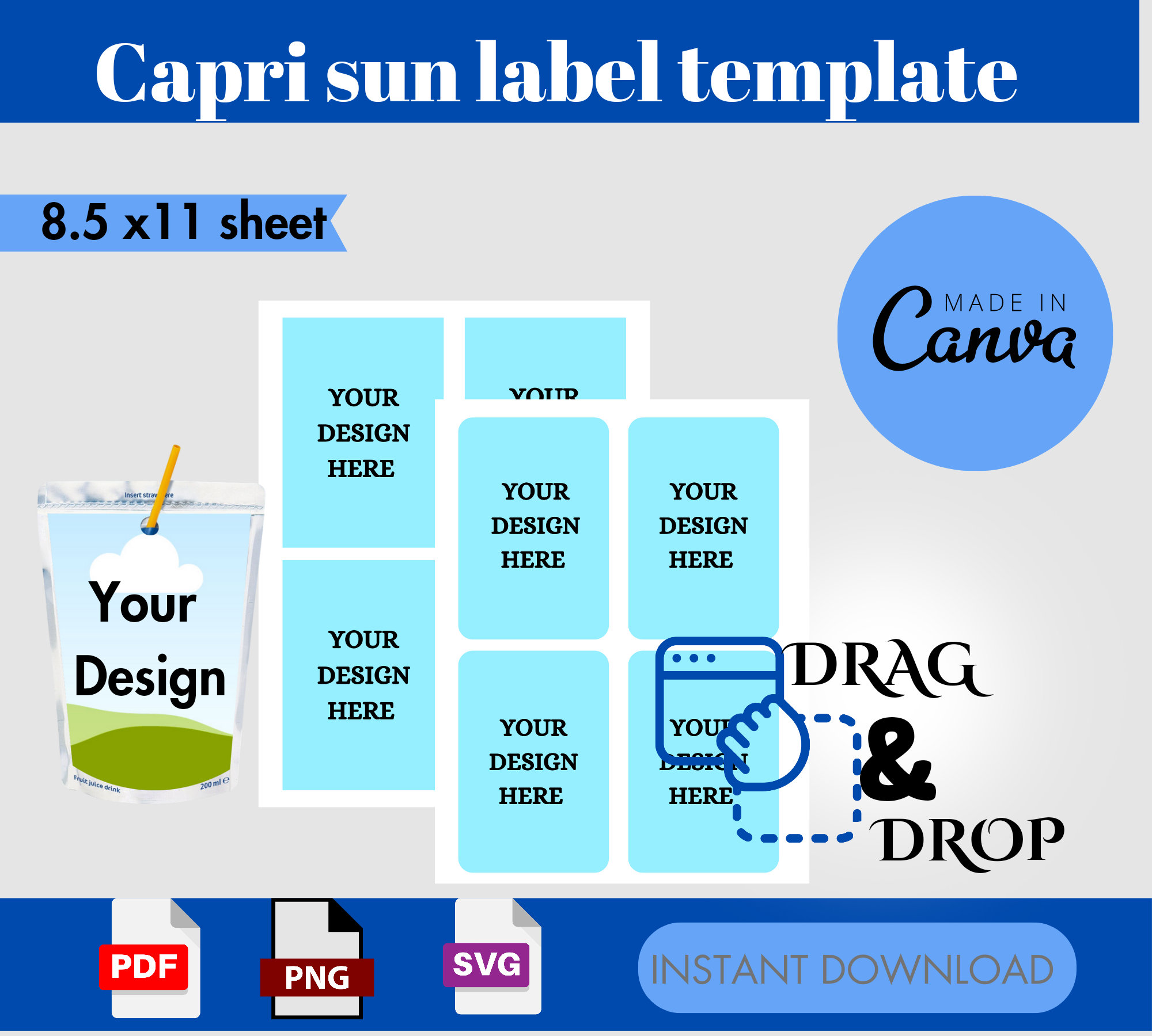 Caprisun Template Svg, Capri Sun Party Favors, Juice Pouch Label, Blank ...