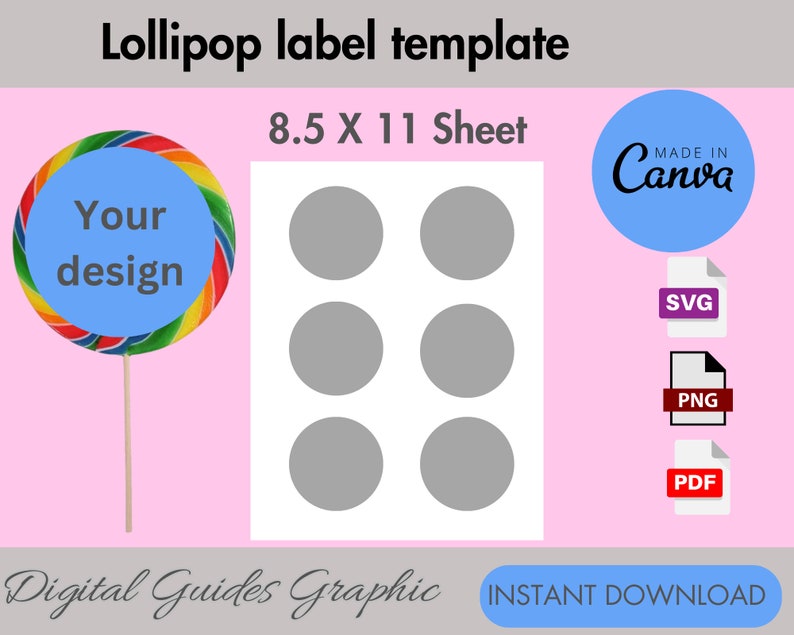 Lollipop Label Blank Template: Canva Editable (digital Download) - Etsy